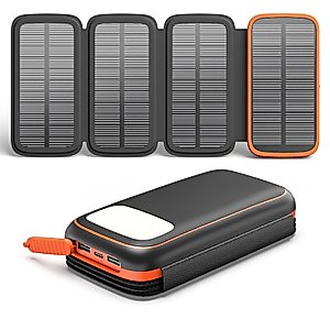 CONXWAN Solar Charger 27000mAh Power Bank with 4 Solar Panels & 3 USB Outputs, 3A Fast Charging Portable Charger USB C External Battery Pack Compatible with Smartphones Tablets
