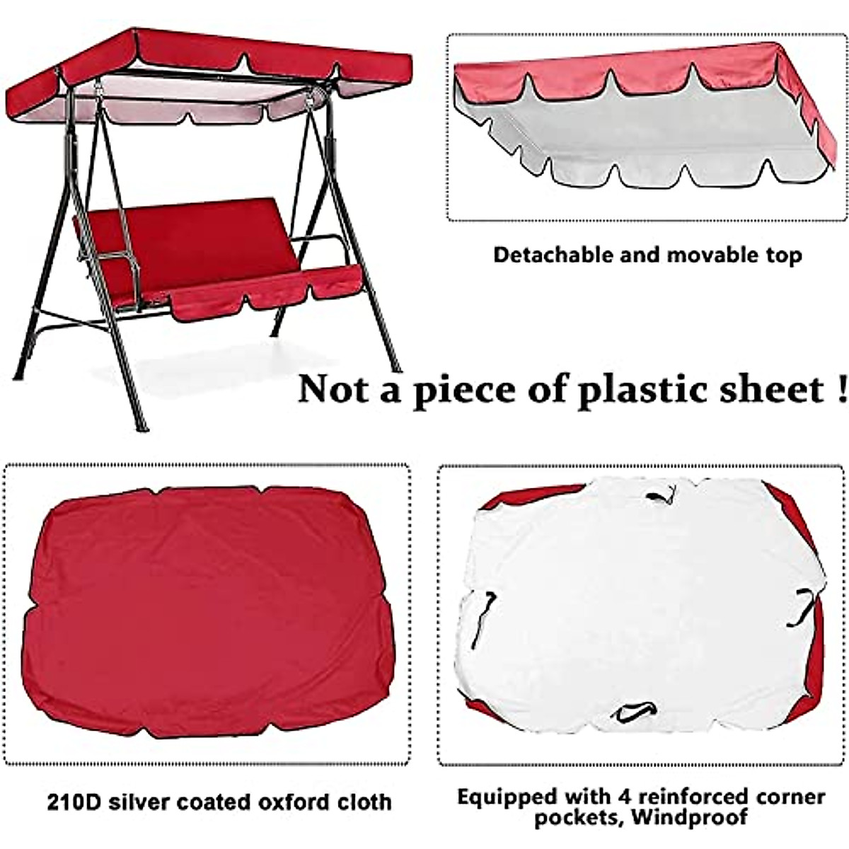 BTURYT Swing Canopy Top Cover Replacement Canopy and Swing Cushion Cover, Patio Swing Canopy Top Cover Set,Waterproof 2 and 3 Seater Swing Replacement Top Cover-(top Cover + Chair Cover)