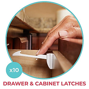 Toddleroo by North States Childproofing Starter Kit | 2 Door knob Covers, 34 Plug Protectors, 10 Drawer & Cabinet latches | Baby proofing with Confidence (46 Piece Set, White)