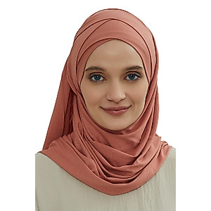 Aisha's Design Instant Hijab Scarves for Women Muslim, 95% Cotton Turban Scarf Head Wrap, Salmon