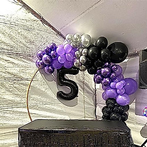 Purple and Black Balloons, 12 Inch Dark Purple Light Purple Black Balloons with Metallic Purple Confetti Latex Balloon Set for Girls Women Halloween Birthday Bridal Shower Wedding Party Decorations