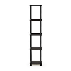 Furinno Turn-N-Tube 5-Tier Corner Square Rack Display Shelf, Round, Espresso/Black & Just 3-Tier Turn-N-Tube End Table/Side Table/Night Stand/Bedside Table, 2-Pack, Americano/Black