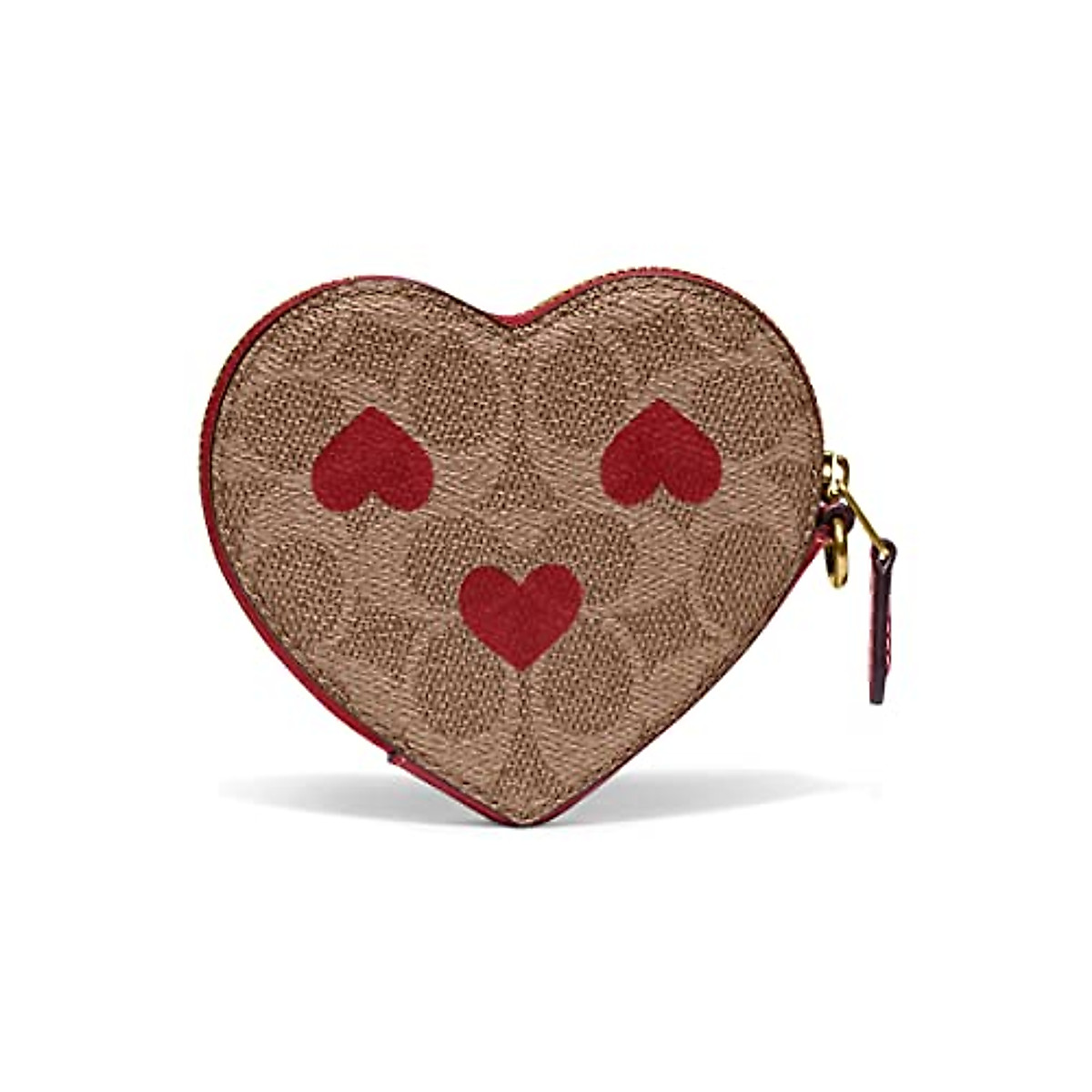 COACH Canvas Signature with Heart Print Heart Wristlet Tan Red Apple One Size