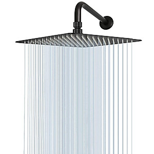 Rain Shower Head With Extension Arm, NearMoon Square Shower Heads, Large Stainless Steel Rainfall Showerhead-Waterfall Full Body Coverage (12 Inch Shower Head With 15 Inch Shower Arm, Matte Black)