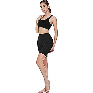 CADMUS Women's High Waist Spandex Yoga Shorts for Bike Running Two Side Pockets,1010,Black,Black,Black,Medium