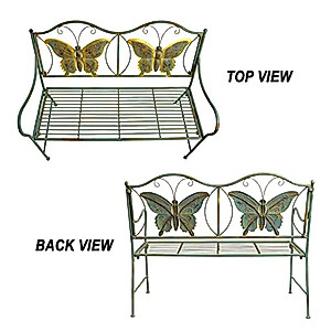 Westcharm Children's Metal Butterfly Bench | Plant Stand | Garden Décor for Outdoor Yard Garden - Decorative Kids Park Bench with Butterflies (32" L x 15" D x 26.5" H)
