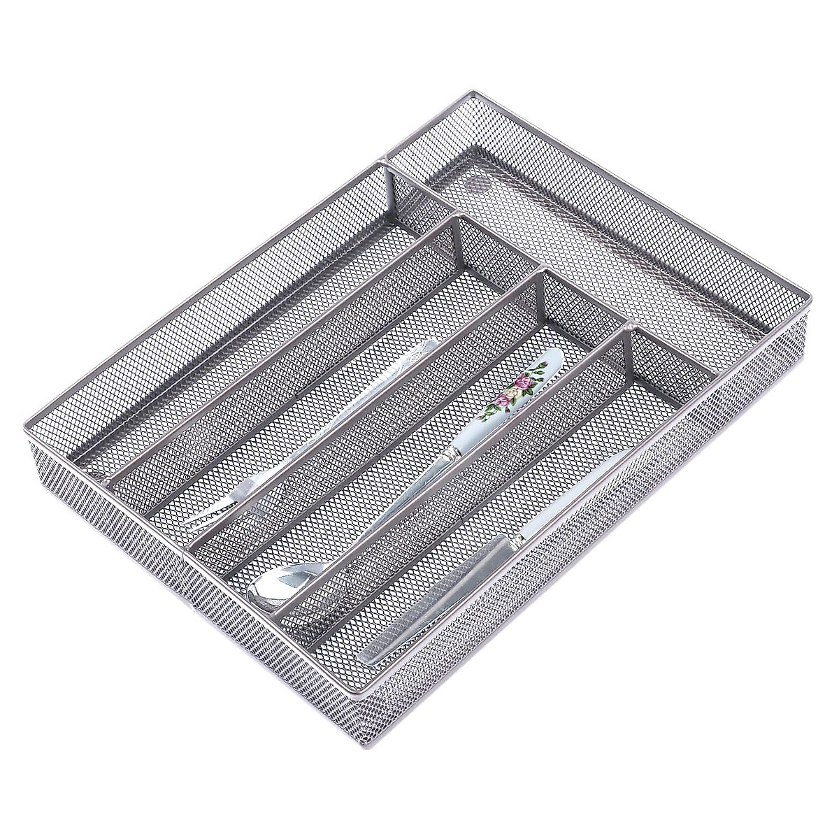 COSWE Silverware Tray for Drawer, Silverware Organizer, Metal Drawer Organizer Kitchen Utensils with Foam Feet Multi Compartments Cutlery Organizer in Drawer
