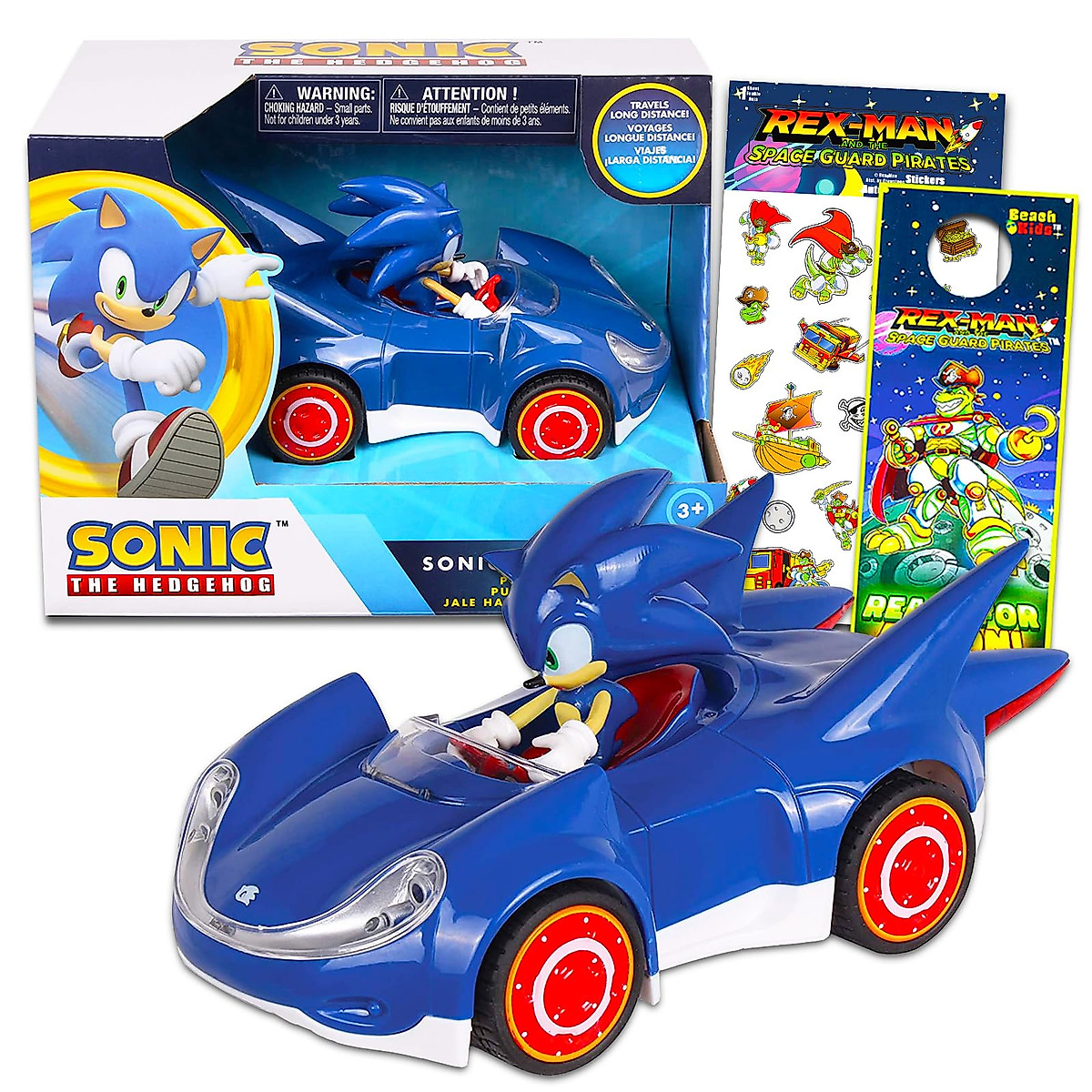 Sonic Toys The Hedgehog Toy Race Car Set - Sonic Gift Bundle with Sonic Pull Back Racecar Plus Stickers and More (Sonic Race Car Set), sonic racecar set (sonic racecar set)