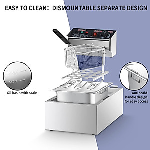 Commercial Electric Deep Fryer, AGKTER, Dual Tank Stainless Steel Deep Fryer with Basket & Lid, Over-Temperature Protection, Ideal for Restaurant and Home Use - 10.5qt+10.5qt, 1500W+1500W, 110V