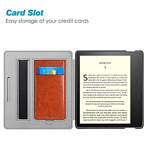 CaseBot Stand Case for Kindle Oasis (10th/9th Generation, 2019/2017 Release) - Premium PU Leather Sleeve Cover with Card Slot and Hand Strap, Vintage Brown