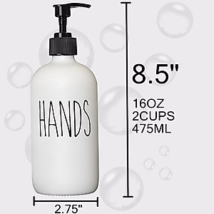 MOMEEMO Soap Dispenser Set 2 Pack, Contains Dish Soap Dispenser and Hand Soap Dispenser. 16 Oz Glass Soap Dispenser with Black Plastic Pumps. (White)