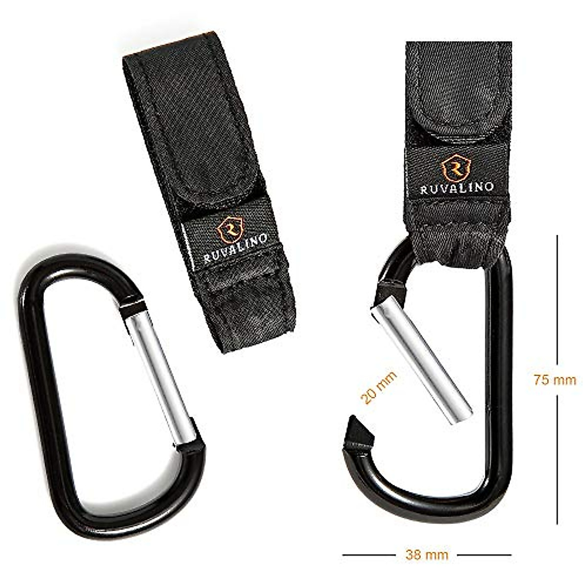 Stroller Hooks, RUVALINO Universal Multi-Purpose Stroller Clips for Your Buggy, Pushchair or Pram, Black, 2 Pack