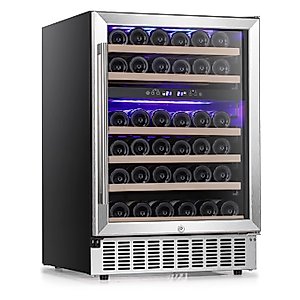 Antarctic Star 24" Wine Cooler Beverage Refrigerator Under Counter Beer Mini Fridge Built-in Freestanding Stainless Steel Dual-Layer Digital Temperature Control Glass Door…