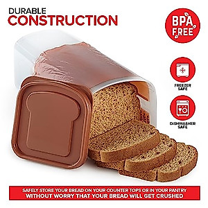 Stock Your Home Bread Container (2 Pack) Bread Loaf Keeper, Fresh Bread Storage Container, Clear Bread Saver, Bread Holder - Bread Bin for Bun, Bagel, and Bread Loaf, Plastic Bread Box (White & Brown)