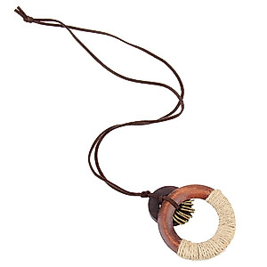 GelConnie Womens Pendant Necklace Wood Handmade Jewelry Leather Necklace Long Rope Sweater Necklace for Woman