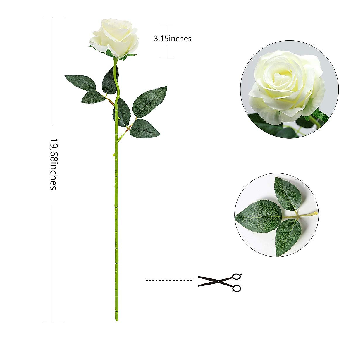 Tifuly White Roses Artificial Flowers -12 pcs Realistic Single Long Stem Fake Silk Roses Bouquet for Party Home Wedding Centerpiece Office DIY Decor（Off White）