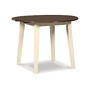 Signature Design by Ashley Woodanville Cottage 40" Round Drop Leaf Dining Table, Cream & Brown