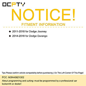 OCPTY Replacement 1Pcs Remotes Key Fob for Dodge Journey for Dodge Durango 2011-2018 M3N40821302