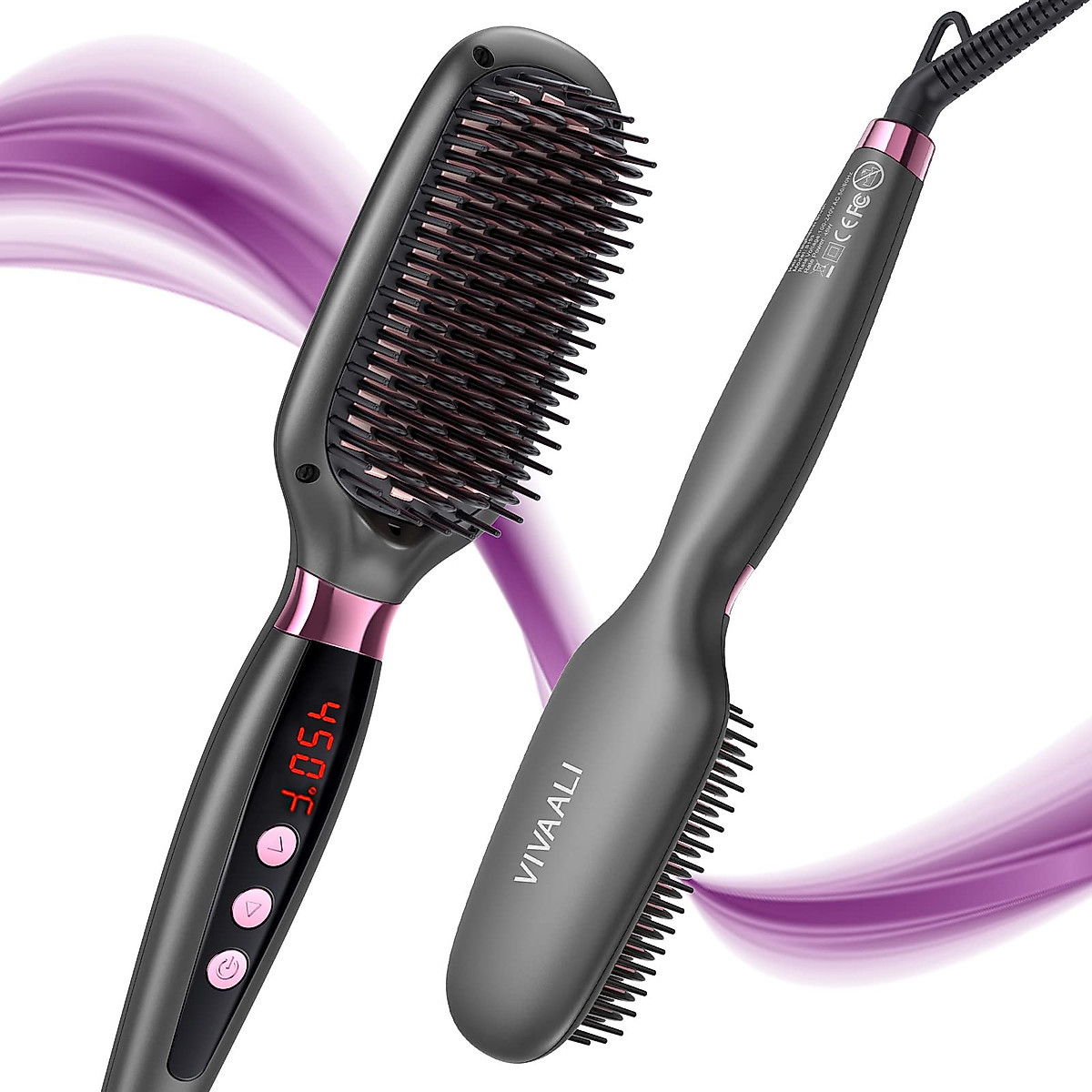 Hair Straightener Brush, VIVAALI Ionic Straightening Brush with 16 Heat Levels for Silky Frizz-Free Hair, Anti-Scald, Fast Heating, Auto-Off Function, Hot Comb for Styling at Home (1 Pack)
