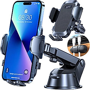 HTU Cell Phone Holder for Car [Powerful Suction Cup Never Fall] Universal Car Phone Holder Mount for Dashboard Windshield Air Vent Long Arm Cell Phone Car Mount Thick Case Heavy Phones Friendly