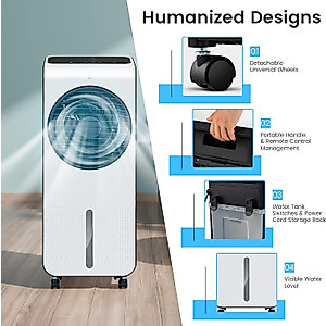 ARLIME Evaporative Air Cooler, 3-in-1 Portable Air Conditioner, AC Fan w/ 3 Modes, 24 Speeds Settings, 12H Timer & Remote Control, Swamp Cooler for Office, Bedroom, Home