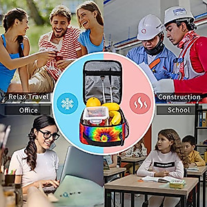 Tie Dye Lunch Bag for Kids boys girls Women Men,Reusable Insulated Lunch Box,Large Capacity Tote Bag for School, Work, Picnic, Travel (Rainbow, One Size)
