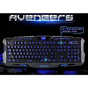 Tri-Color Backlit Gaming Keyboard USB Wired Floating Keyboard, Powered Full N-Key Game Keyboard, Quiet Ergonomic Water-Resistant Mechanical Feeling Keyboard,for Desktop, Computer, PC（Black）