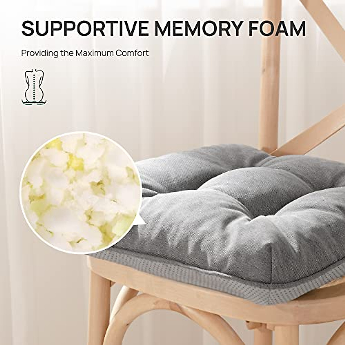 Love's cabin Memory Foam Chair Cushions Set of 4, Outdoor/Indoor Chair Pads for Dining Chairs 4 Pack, Seat Cushions for Kitchen, Dining Room, Office, Patio Chairs, 16x16 Grey