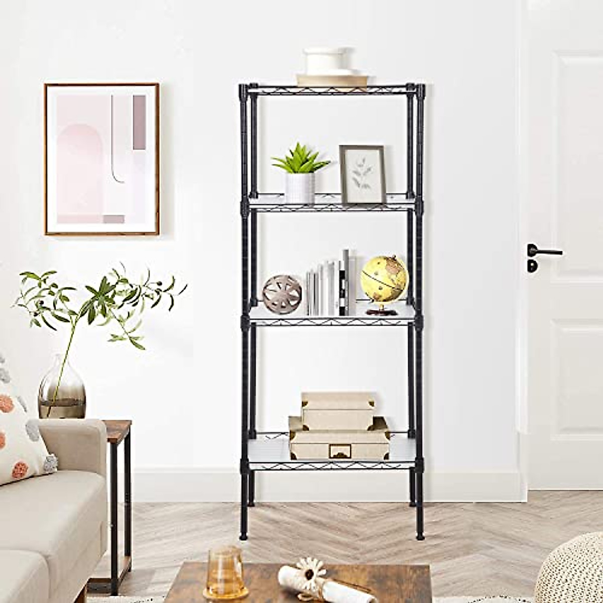 YYkokocat 4-Tier Wire Shelving Unit 44" H x 18L x 12D Metal Shelves for Storage with Shelf Liners Adjustable Small Storage Rack Shelf Organizer for Closet Pantry Kitchen, 600Lb Capacity, Black