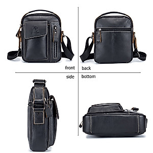 BULLCAPTAIN Genuine Leather Men Bags Small Shoulder Crossbody Bag for Men Everyday Casual Travel Messenger Bag Handbag (black)