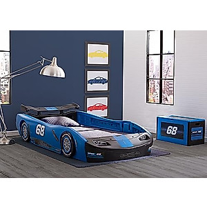 Delta Children Turbo Race Car Twin Bed, Blue Snooze 6 inch Memory Foam Twin Mattress (Bundle)