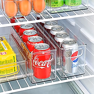 Youngever 2 Pack Stackable Plastic Storage Organizer Container Bin, Stackable Storage Bins with Handler for Refrigerator, Pantry (16" x 4" x 5")