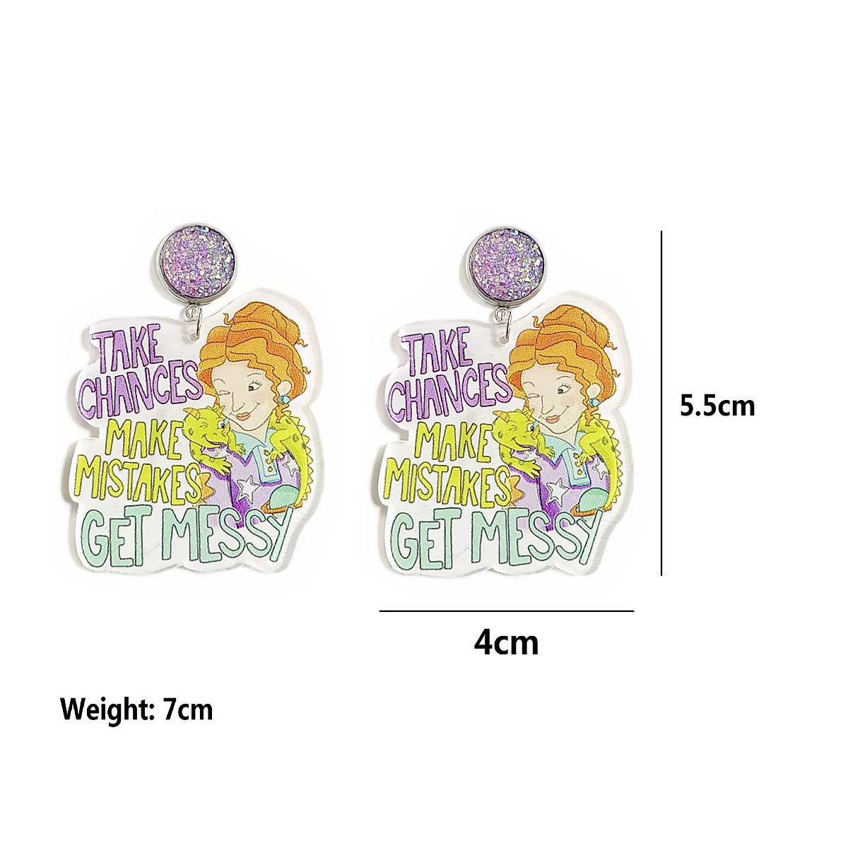 Colorful Resin Acrylic Teacher Student Dangle Earrings Cute Rainbow Earrings for Women Jewelry Back to School Gift for Teacher-Style B