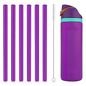 6pcs Replacement Straws for Owala FreeSip 24oz 32oz, Reusable Plastic Straws with Cleaning Brush for Owala Insulated Water Bottle 24 oz 32 oz and Flip 25 oz, Tumbler Accessories (Purple)