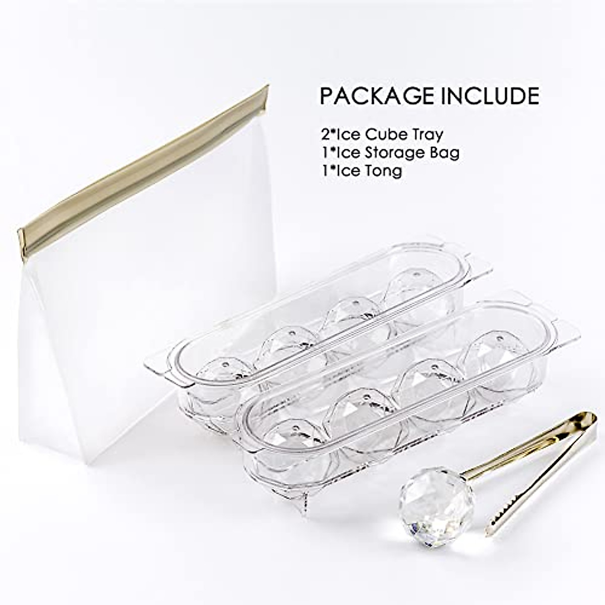 Combler Ice Molds, Ice Cube Tray for Freezer, 2 Inch Large Ice Cube Molds for Cocktails Whiskey Bourbon, Diamond Ice Ball Maker Mold, Round Ice Cube Mold Set of 2, With Tong & Storage Bag Gifts