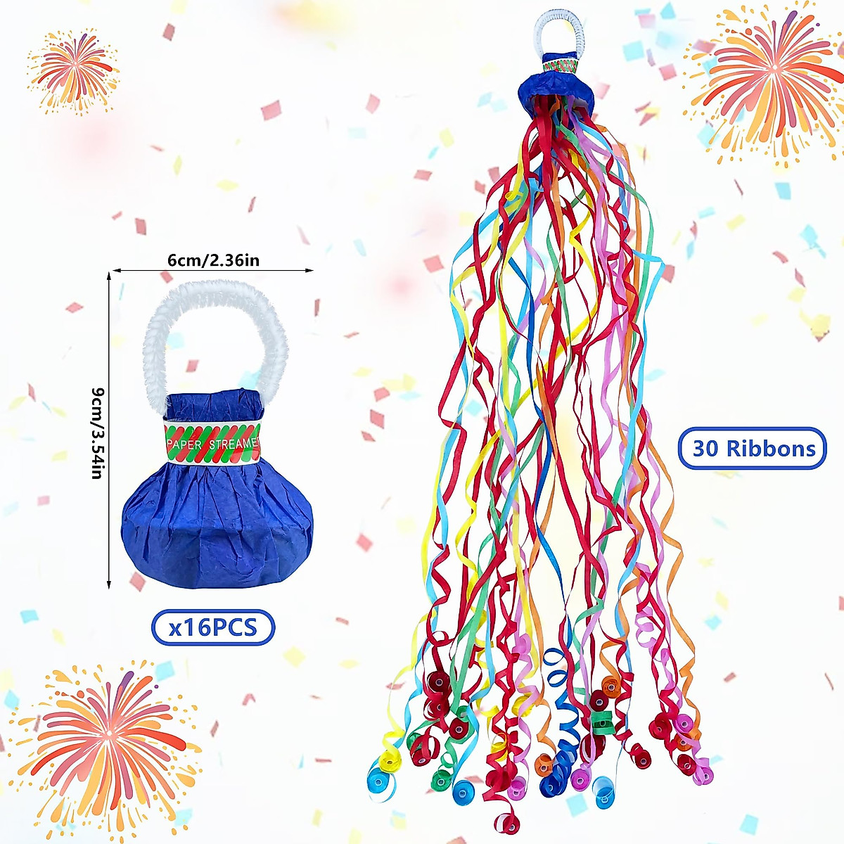 16 Pack Colorful Streamers Poppers Party Poppers Hand Throw Streamers for Birthday Wedding Graduation Engagement Retirement Party Supplies