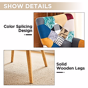 Fahomiss Accent Chair, Living Room Chair, Modern High Back Armchair, Colorful Patchwork Reading Chairs for Bedroom, Lounge Chair with Linen Fabric Shell and Solid Wood Feets (1, Colorful)
