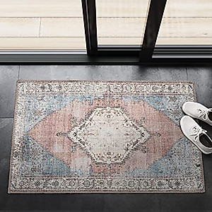 Adiva Rugs Machine Washable Area Rug with Non Slip Backing for Living Room, Bedroom, Bathroom, Kitchen, Printed Persian Vintage Home Decor, Floor Decoration Carpet Mat (Multi, 2' x 3')