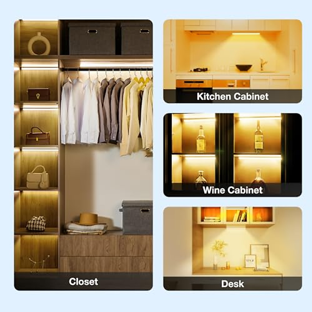 MEKKLEON Under Cabinet Lights Remote Control,2 Pack Magnetic Dimmable Closet Lights,USB Rechargeable Wireless LED Shop Light,Ceiling and Under Counter Lights for Kitchen (White, 20CM)