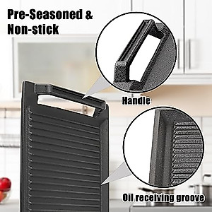 CUKOR Cast Iron Griddle, Stove Top & Gas Grill Double Burner, 17.13" x 9.06" Pre-Seasoned Indoor/Outdoor