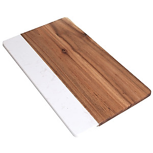 Azauvc Cutting Board with White Marble and Natural Wood,Cheese Board Serving Board for Steak Fruits with Handle,Chopping Board for Bread