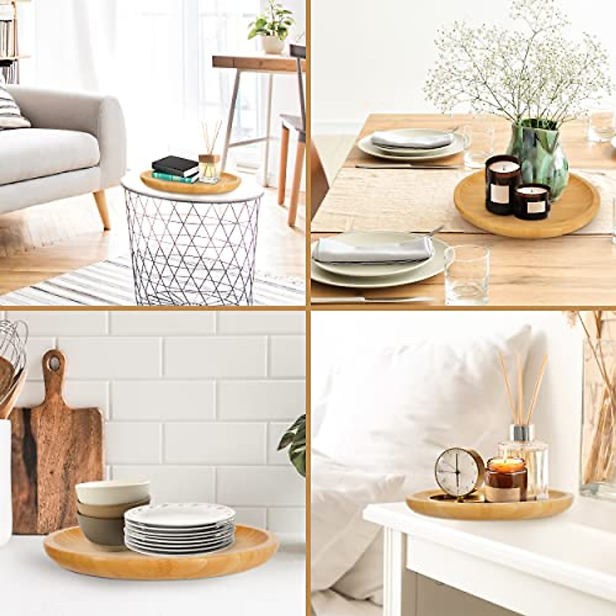 Bathroom Vanity Tray, Bamboo Vanity Tray, Waterproof and Sturdy Round Vanity Trays for Bathroom, Multifunctional Decorative Trays, Versatile to Use in The Kitchen, Bedroom, or Living Room