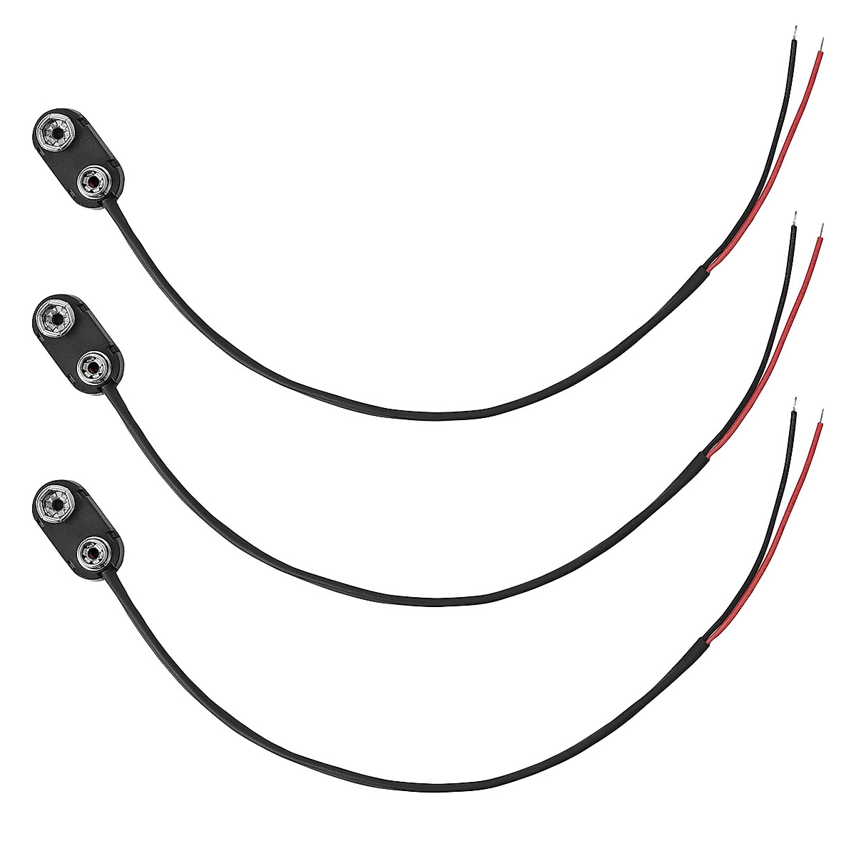 9V Battery Snap On Hard-Shell Clip Connector with Insulated Wires - 3 Pieces