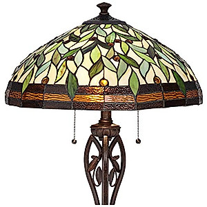 Robert Louis Tiffany Leaf and Vine II Traditional Victorian Tiffany Style Floor Standing Lamp 60" Tall Bronze Gold Amber Green Stained Glass Dome Shade Decor for Living Room Reading House Bedroom