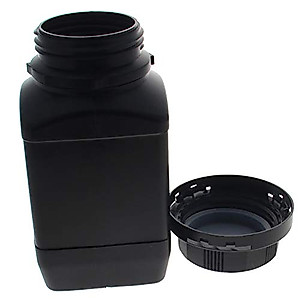 Bettomshin 1Pcs Wide Mouth Reagent Bottle, 75x145x50mm/2.95x5.71x1.97"(WxHxID)500ml PE Plastic Solid Sealing Bottle, Square Light Container Lab Solid Sample Storage Black with Anti-theft Cap
