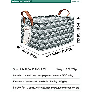 FANKANG Storage Bins, Nursery Hamper Canvas Laundry Basket Foldable with Waterproof PE Coating Large Storage Baskets for Kids Boys and Girls, Office, Bedroom, Clothes,Toys(Rec-grey wave)