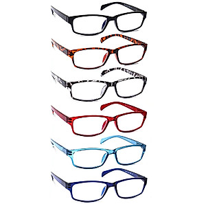 JOSCHOO Computer Reading Glasses for Women and Men 6 Pack Blue Light Blocking Spring Hinge Readers (Mix Color-2, 1.75)…