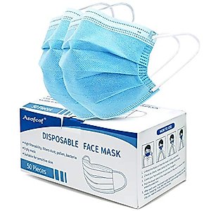 Asofcof 50PCS Disposable Face 3 Layer Anti-Dust Earloops Protective Cover Mask(Blue)