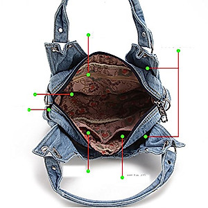 Donalworld Women Cute Flower Jeans Denim Tote Handbags Ltblue