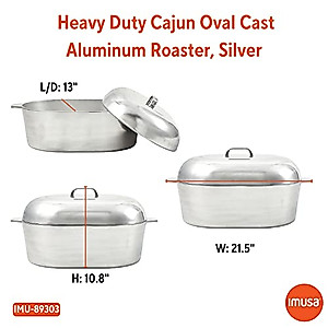 IMUSA USA Heavy Duty Cajun Oval Cast Aluminum Roaster 18", Silver